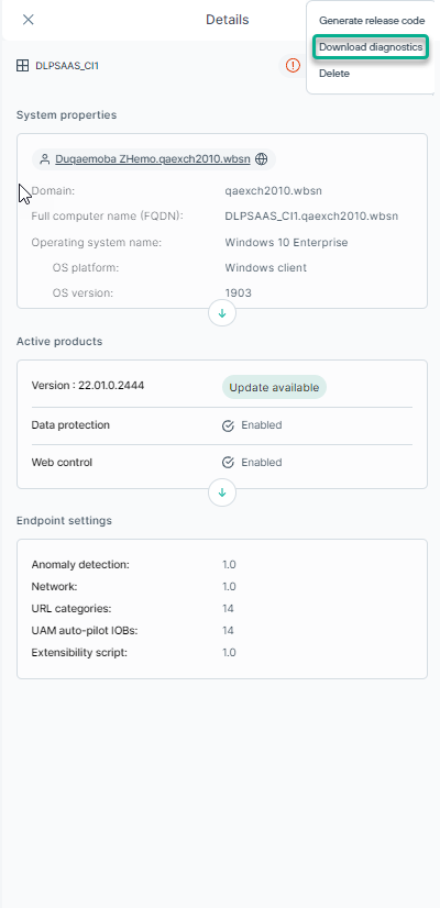 Viewing the agent status on Forcepoint ONE Data Security portal